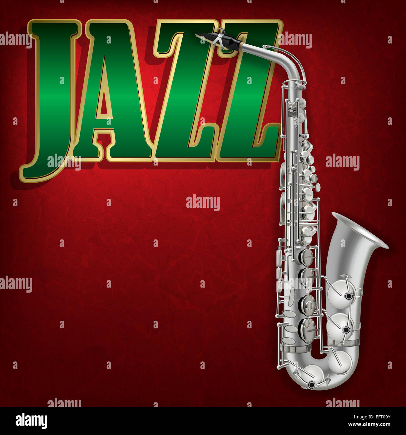 abstract grunge music background with word Jazz and saxophone on red ...
