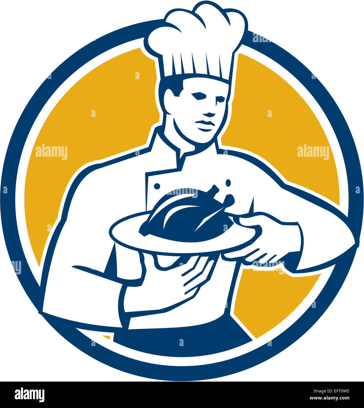 Illustration of a chef cook holding serving serve plate platter with ...