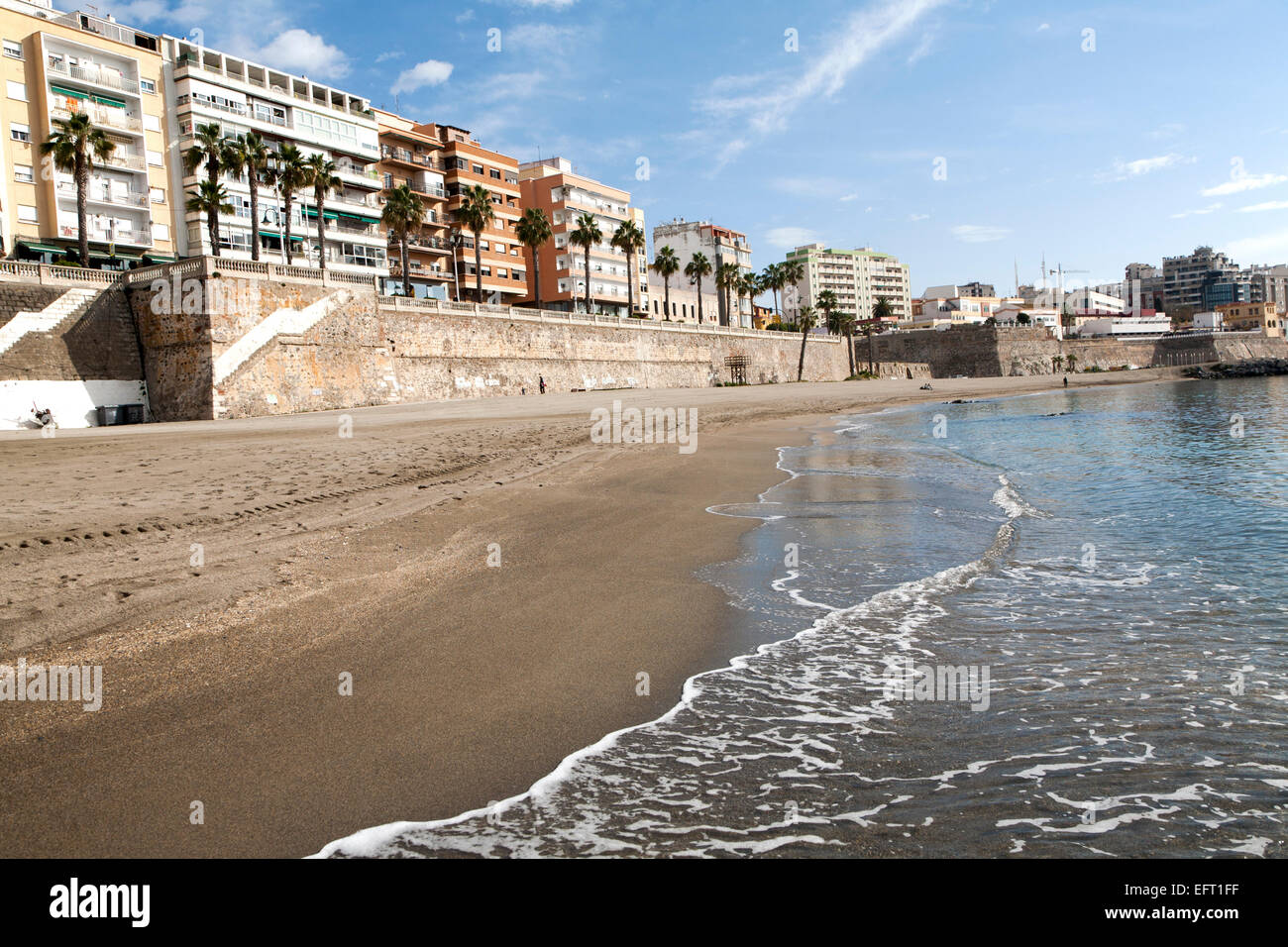 Sandy beach Calle Independencia, Ceuta, Spanish territory in north ...
