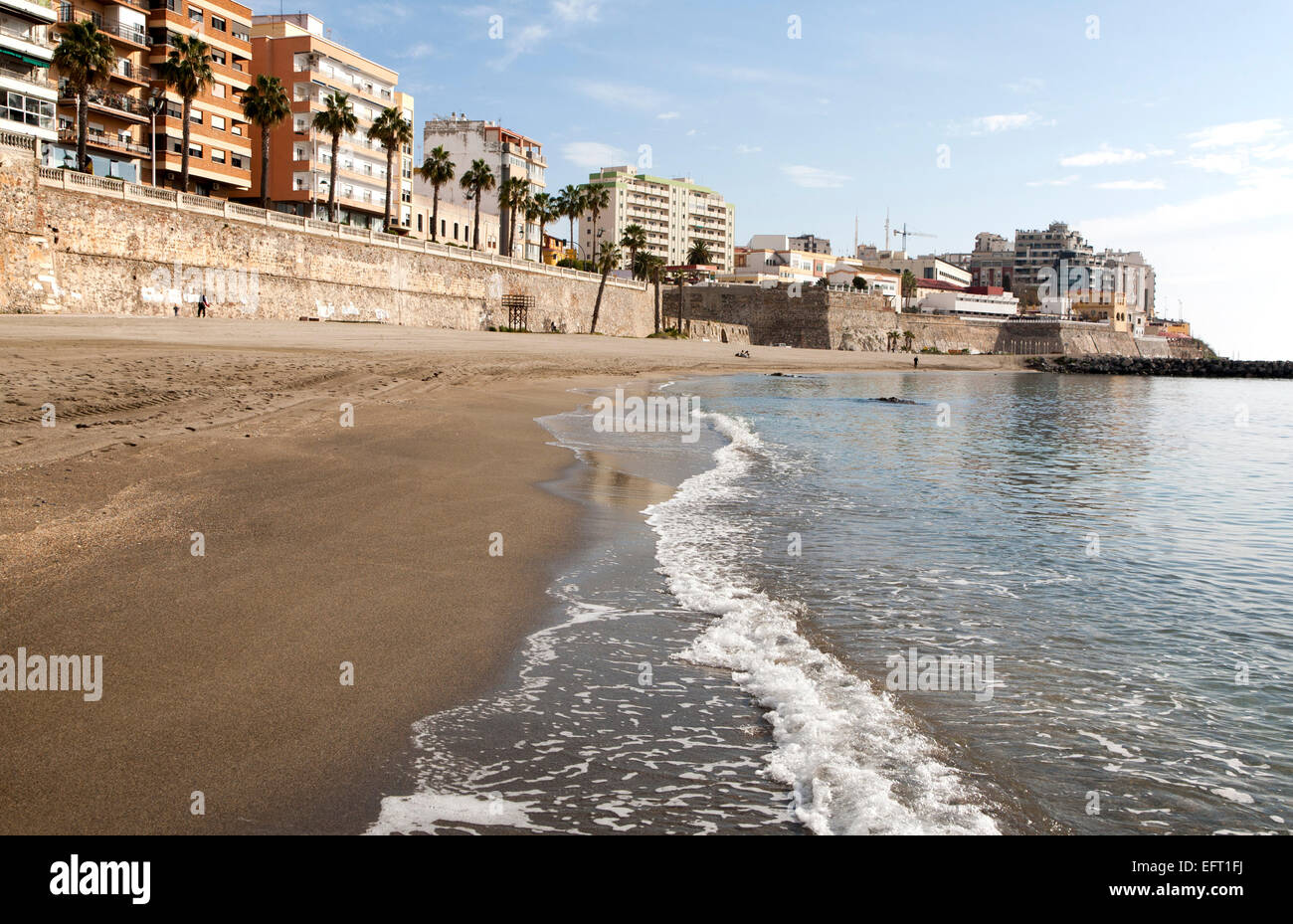 Sandy beach Calle Independencia, Ceuta, Spanish territory in north ...