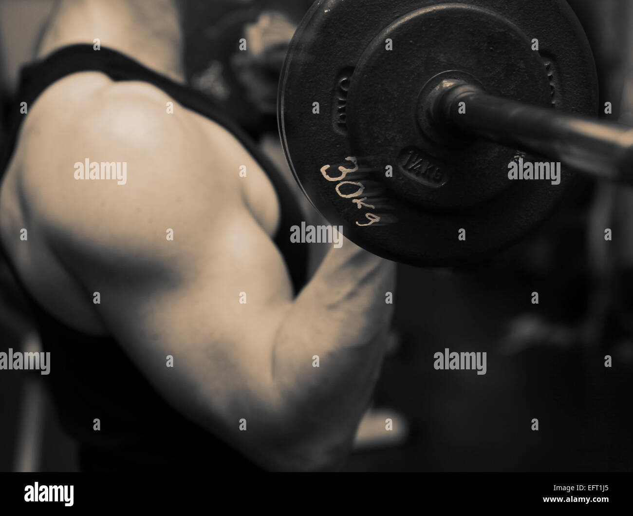 bodybuilding workout in gym. Male lifting free weights. training with ...