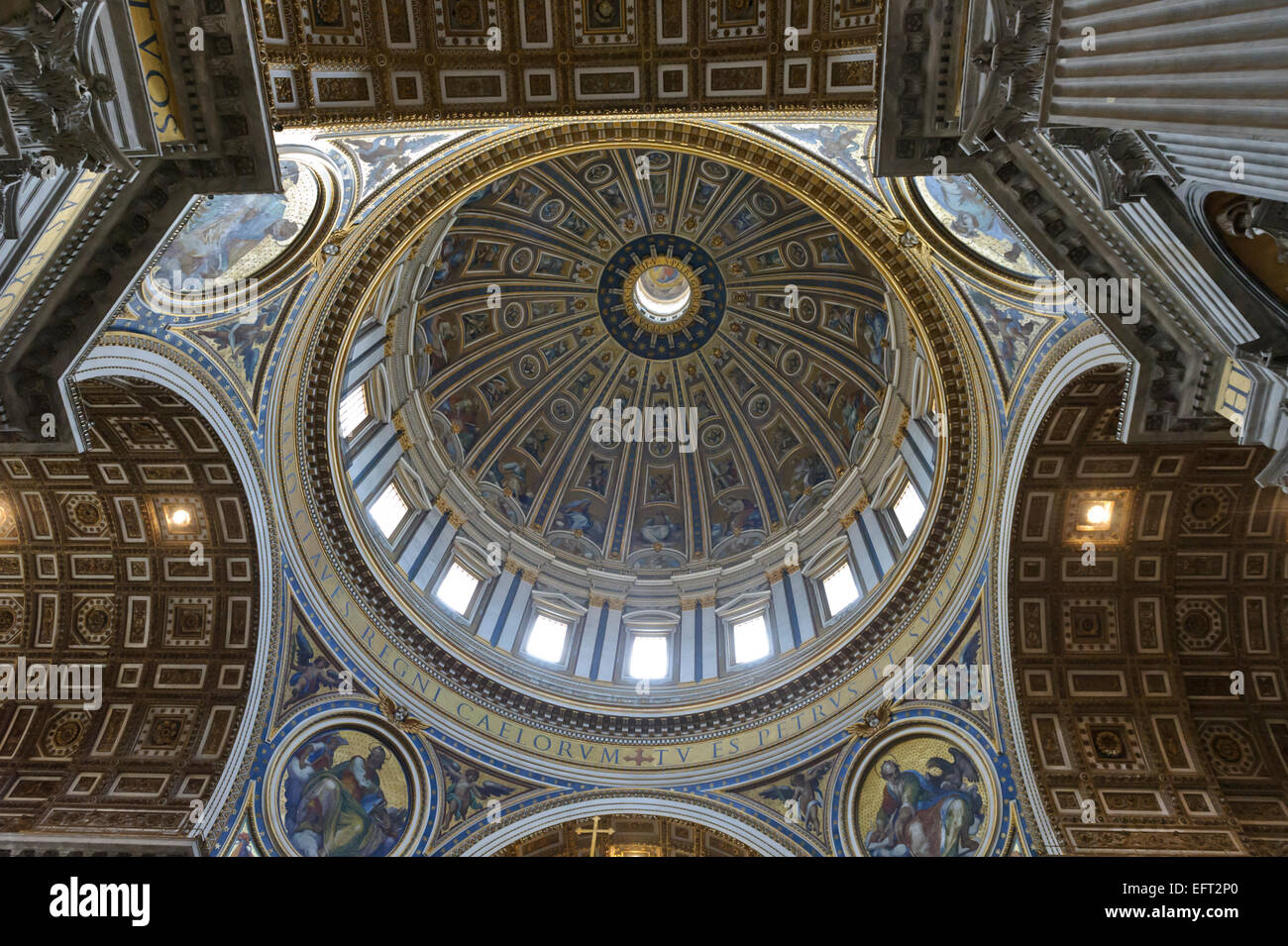 The interior of the dome of the St Peter's Basilica and the beautifully ...