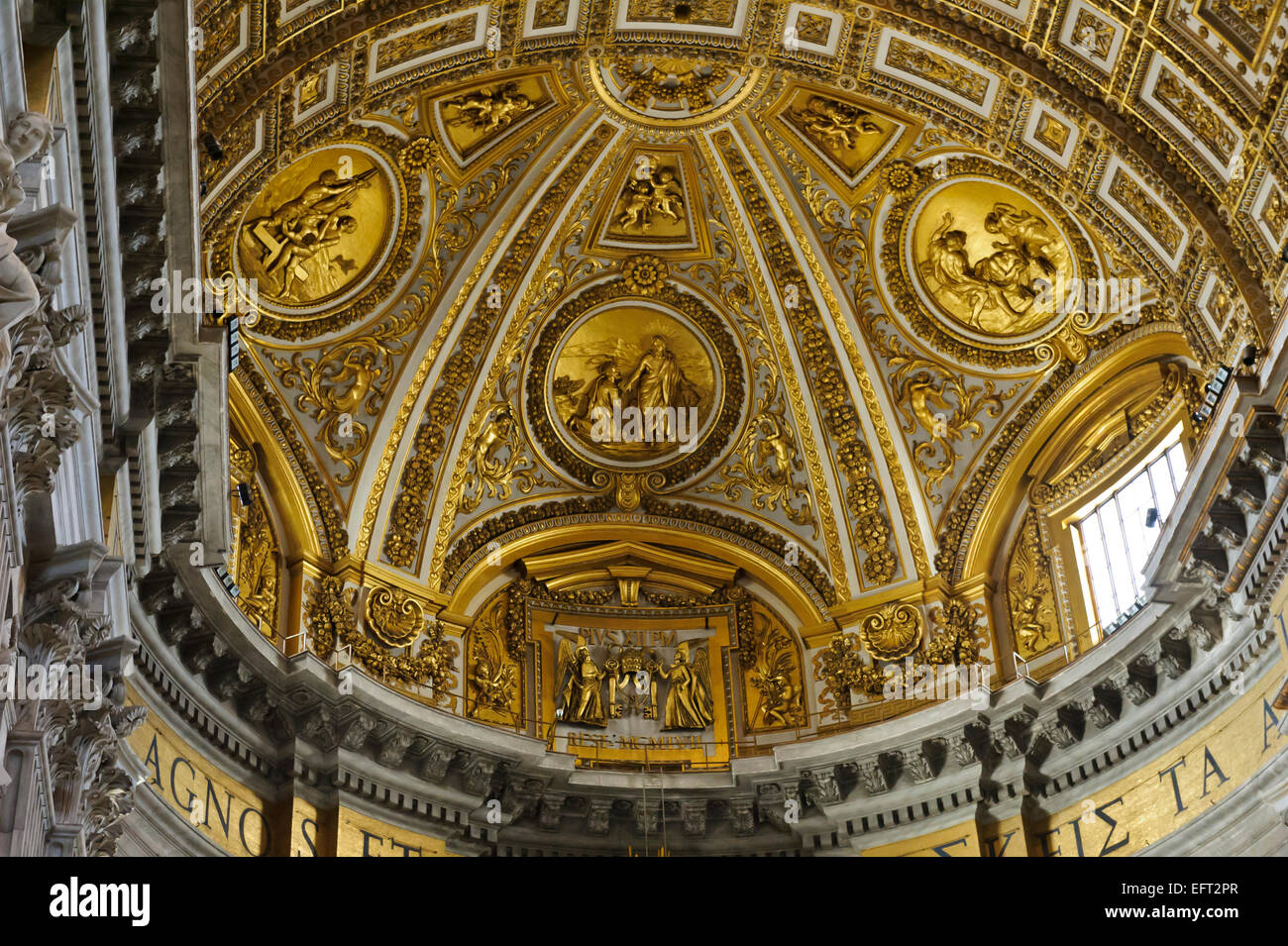 The interior of the dome of the St Peter's Basilica and the beautifully ...