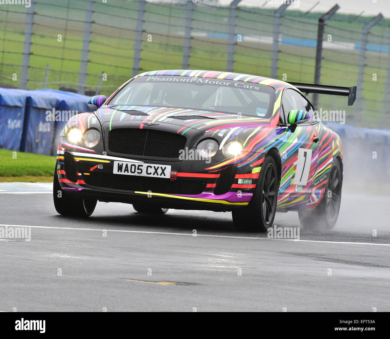 Simon Worthington Bentley Continental GT on the rain soaked Wheatcroft straight at Donington ...