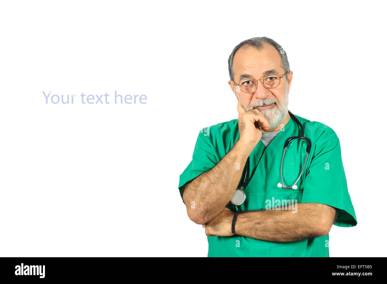 senior male surgery operator doctor with green uniform standing ...