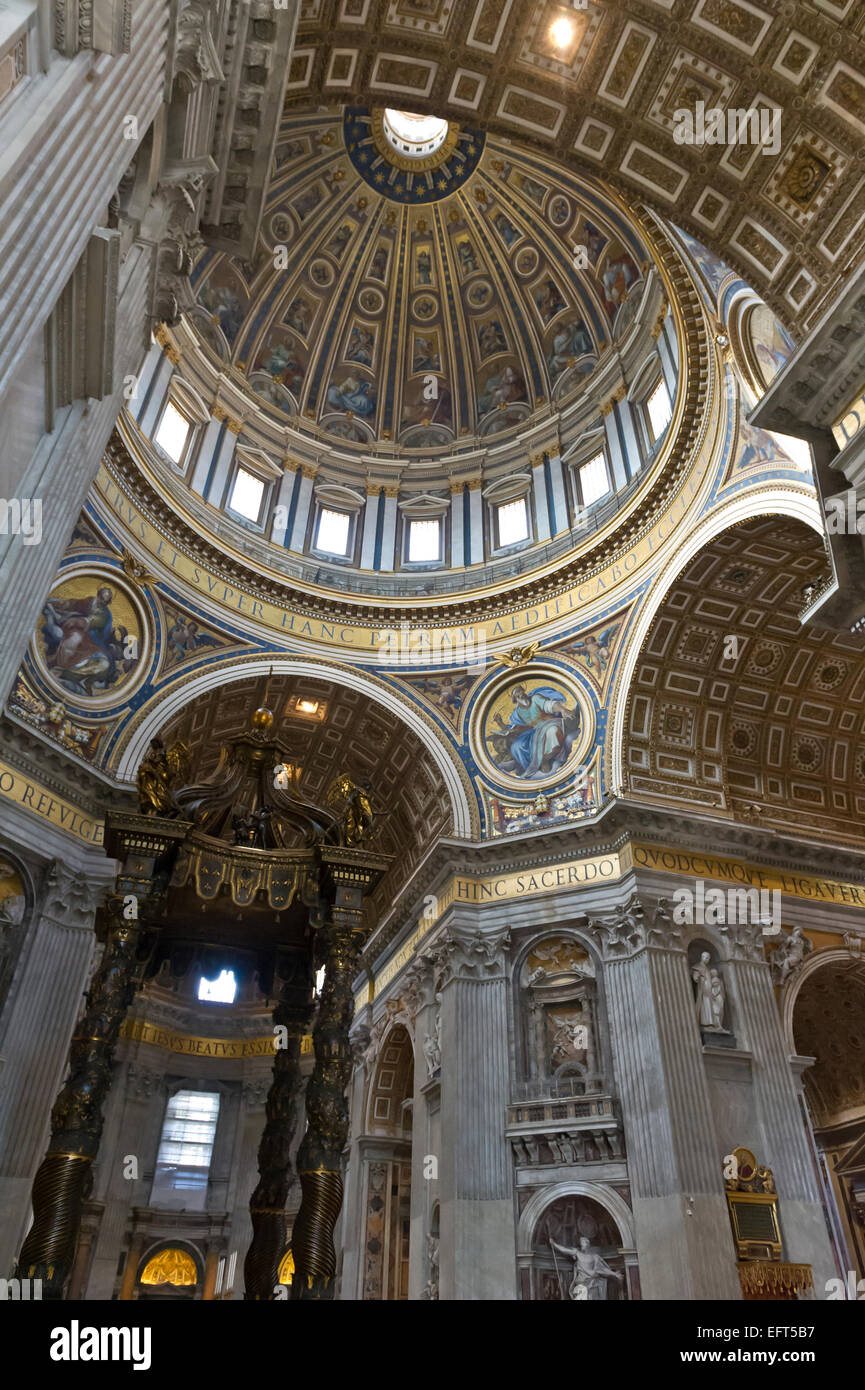 The interior of the dome of the St Peter's Basilica and the beautifully ...