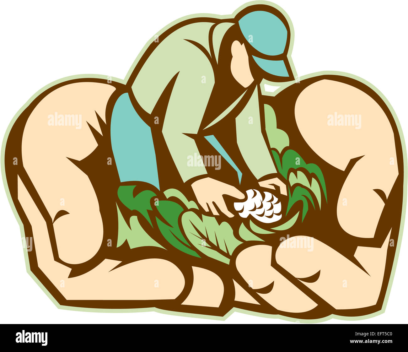 Illustration of hands holding organic farmer with crop produce harvest ...