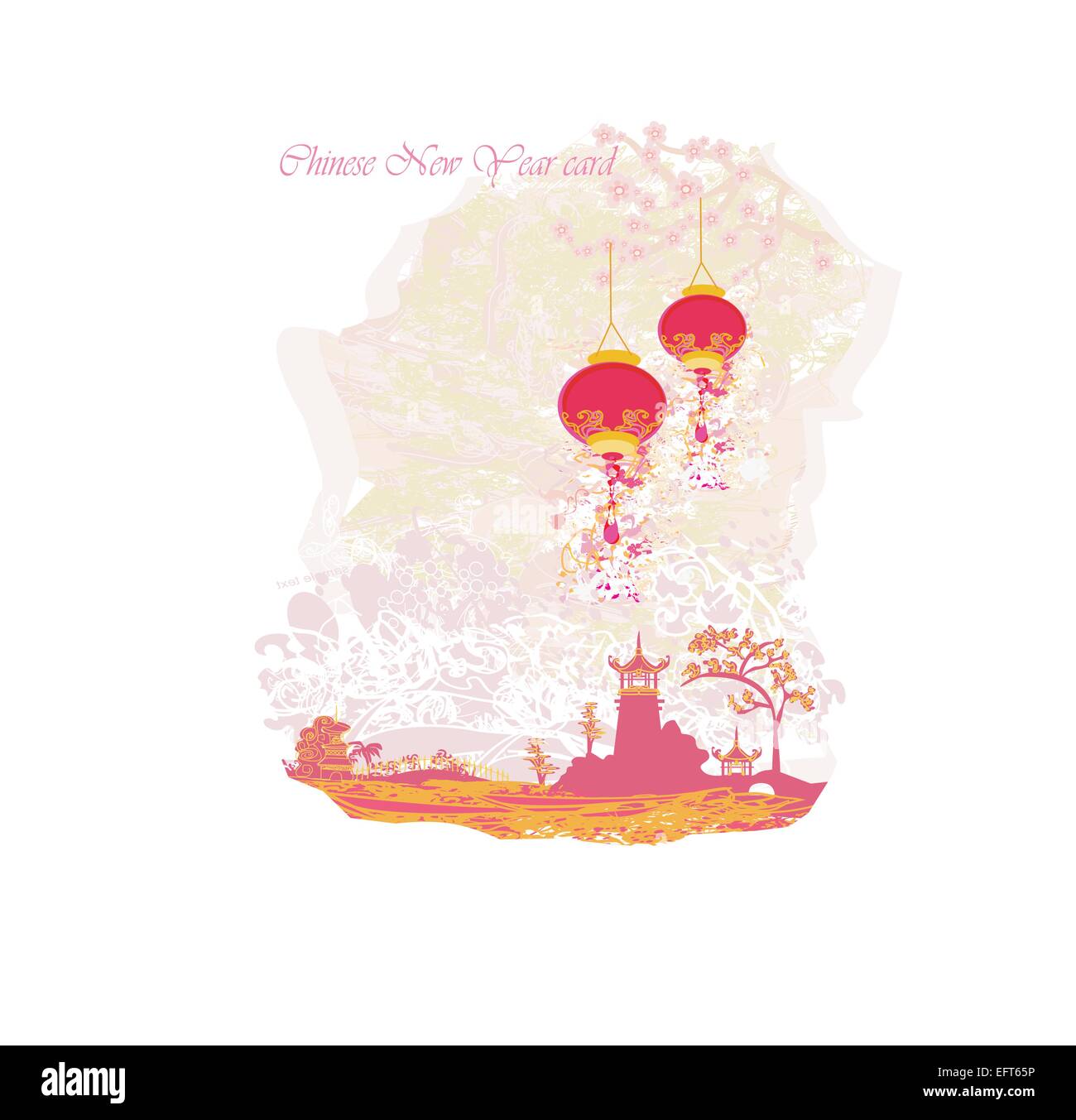 old paper with Asian Landscape and Chinese Lanterns - vintage japanese ...