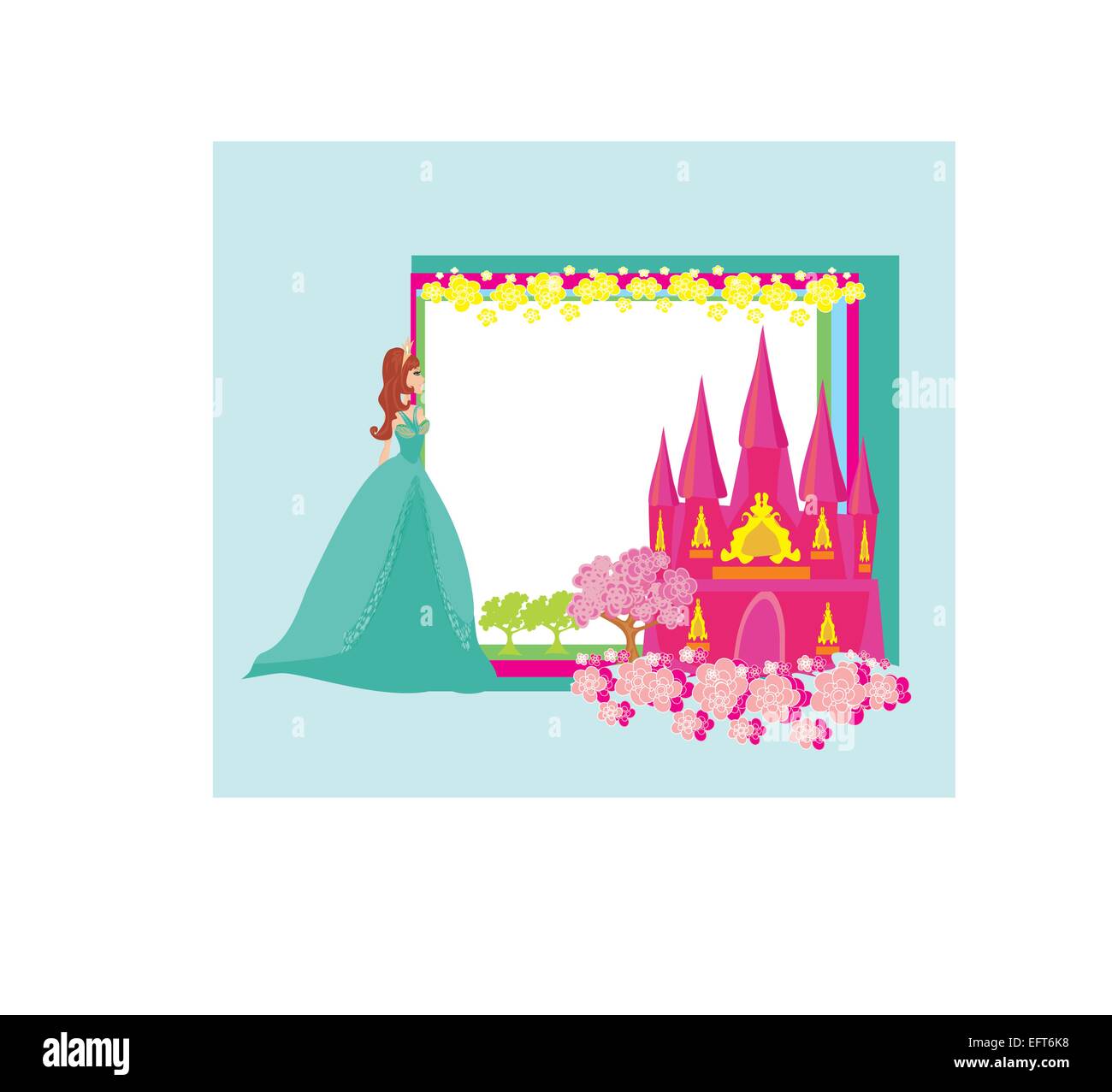 Beautiful young princess in front of her castle - abstract frame Stock ...