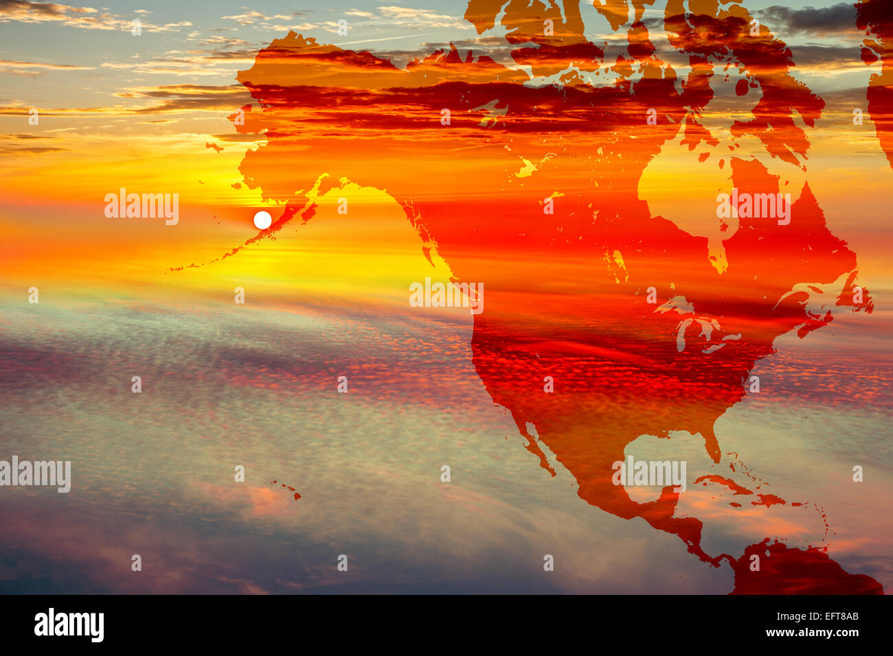 Map of North America on sunset sky background Stock Photo - Alamy