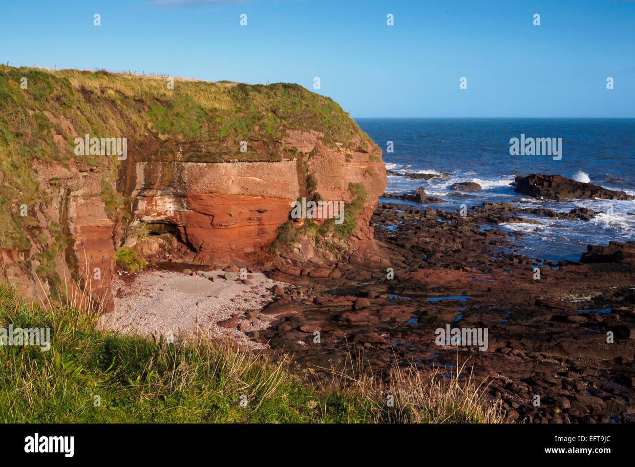Steep rock face and secluded rock beach at Seaton Cliffs - Arbroath ...