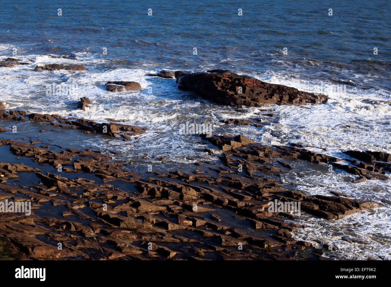 Rugged rock terrain on the North Sea coast by Seaton Cliffs - Arbroath ...