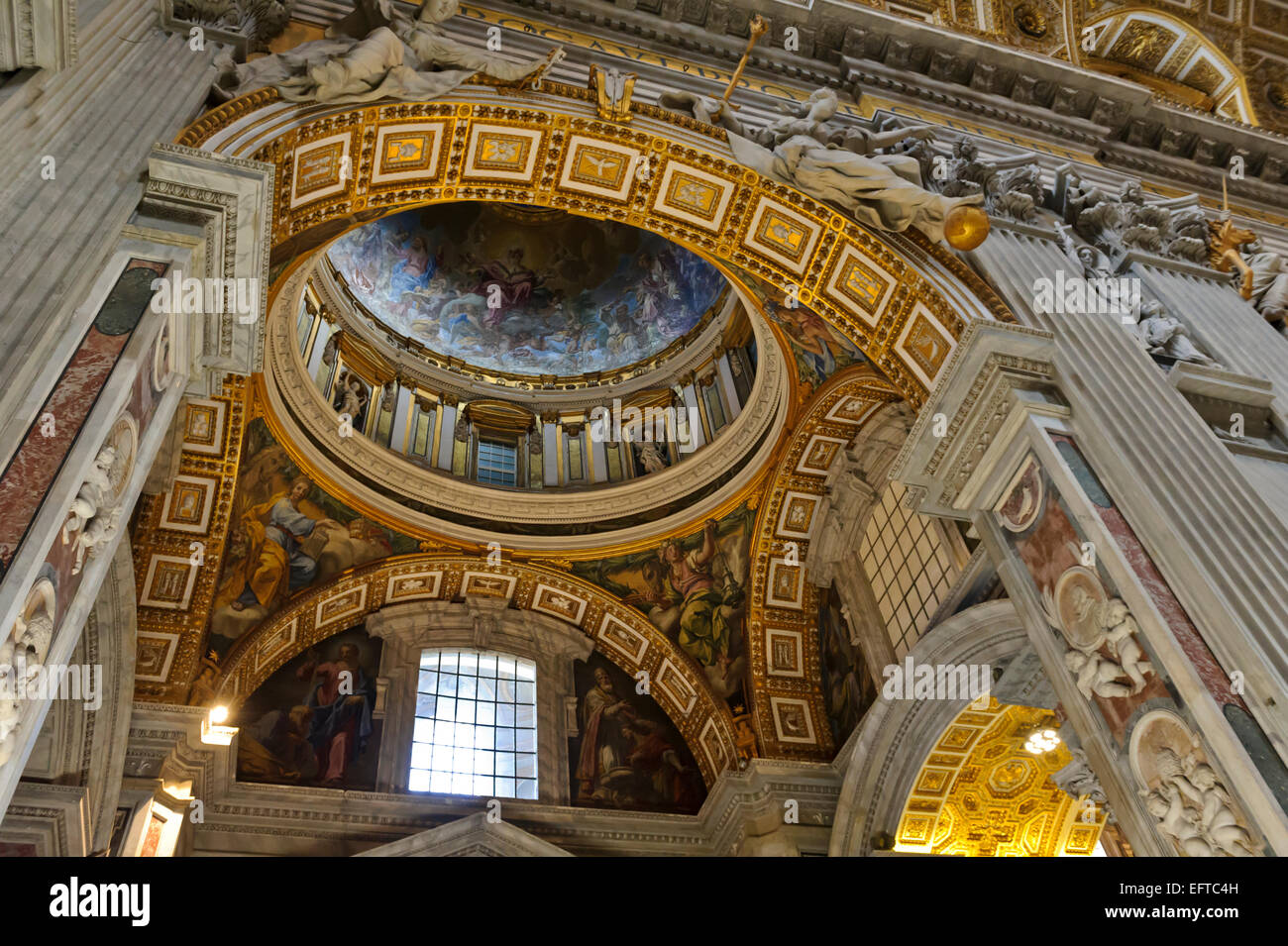 The interior of the dome of the St Peter's Basilica and the beautifully ...