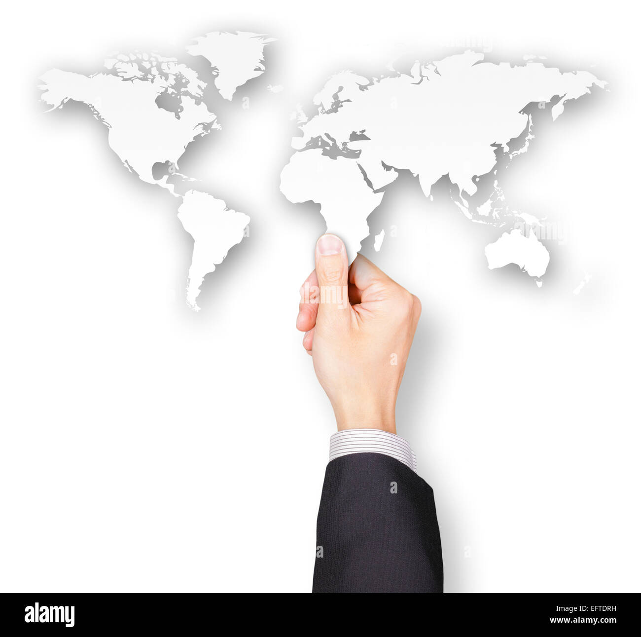 Hand of businessman holding world map paper Stock Photo - Alamy