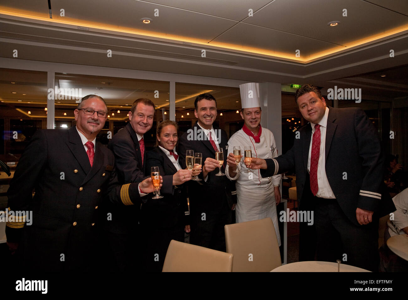 Captain and crew celebrate on board Viking Hlin in Germany Stock Photo ...