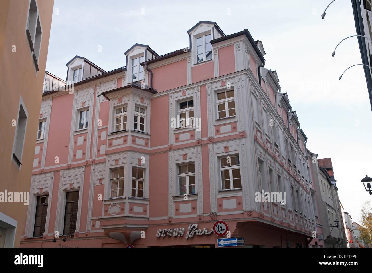 A pink fronted building in Regensburg Germany Stock Photo - Alamy