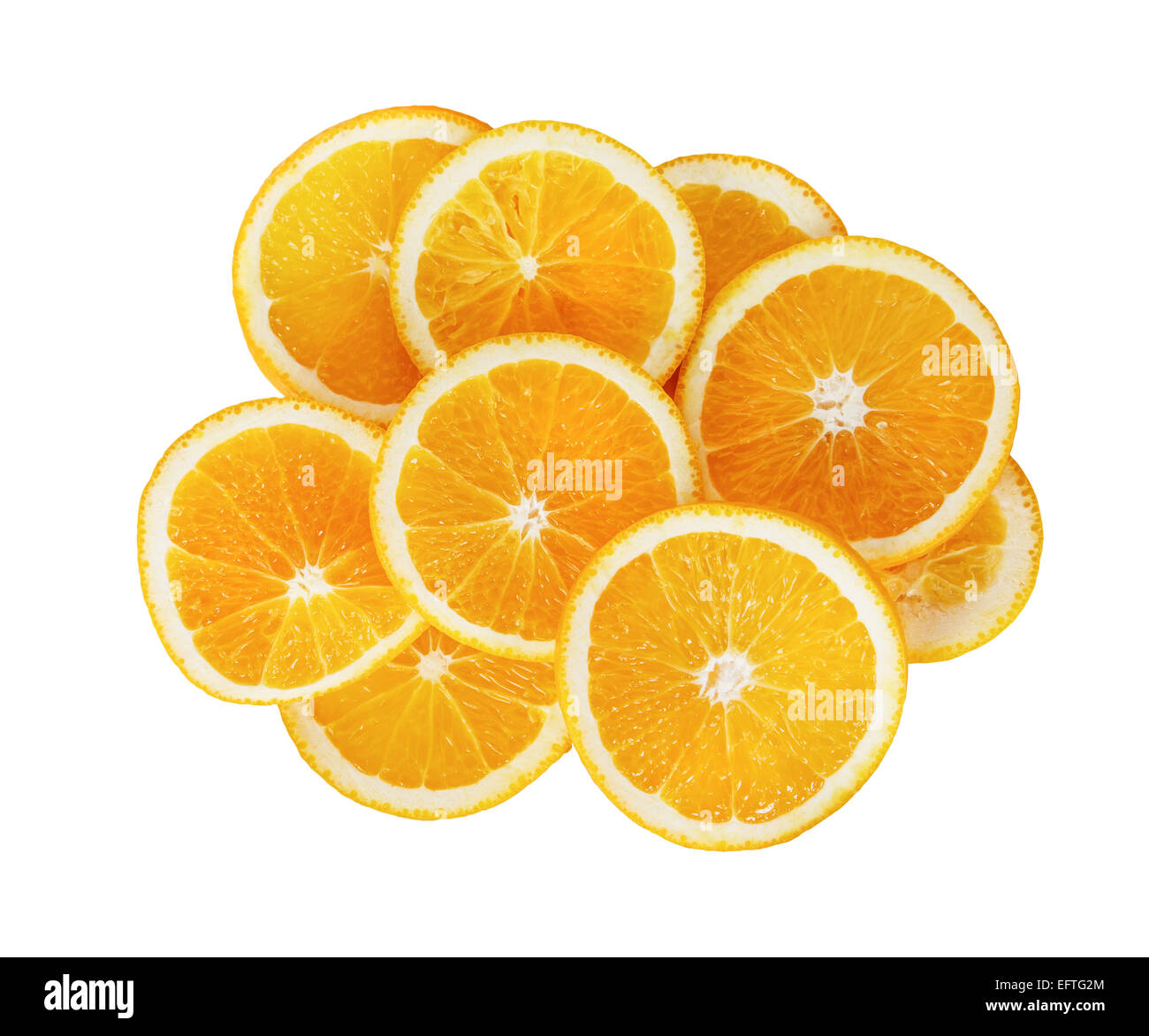 Orange, cut into slices, on a white background. Isolated with clipping ...
