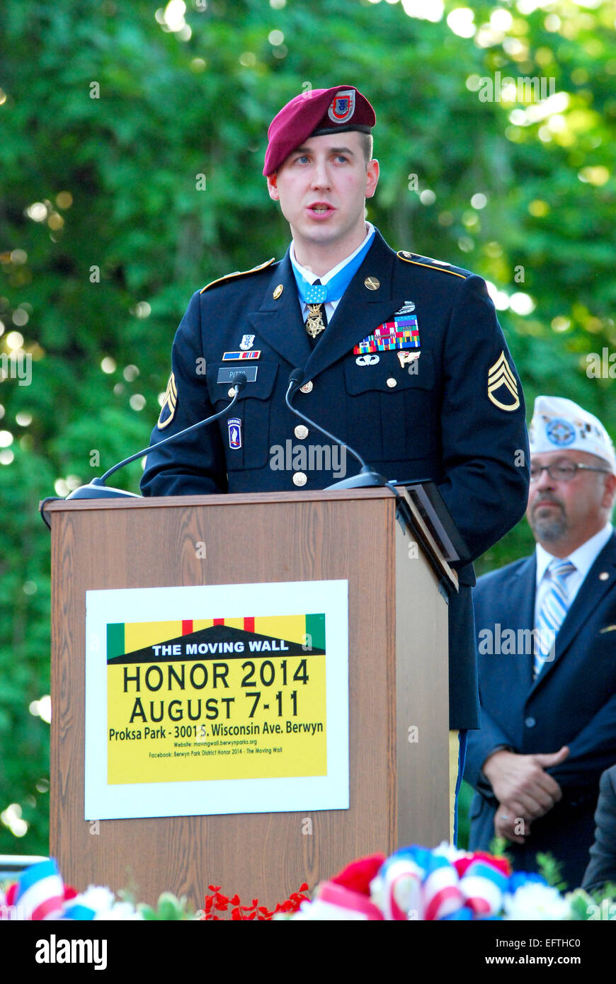 Medal of Honor recipient Staff Sgt. Ryan M. Pitts speaks at The Moving ...