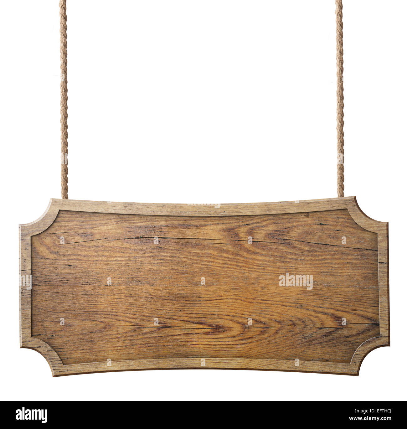 wood sign hanging on rope isolated on white background Stock Photo - Alamy