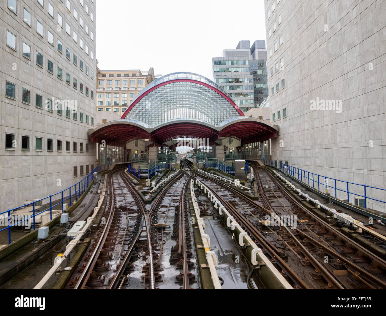 Approaching Canary Wharf station on the Docklands Light Railway, the ...