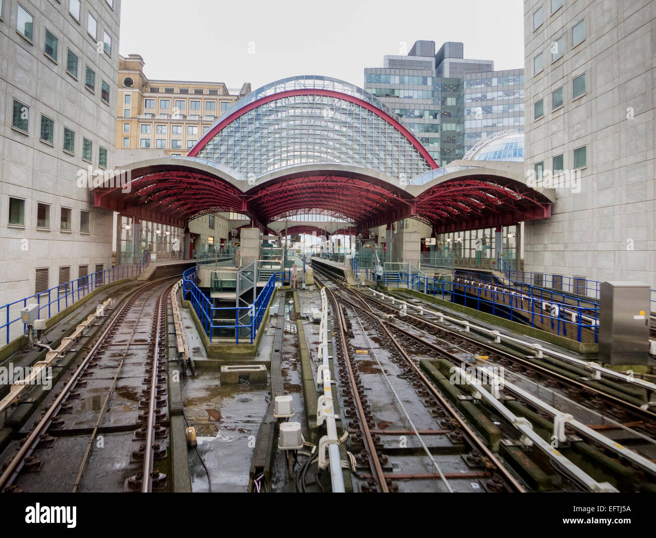 Approaching Canary Wharf station on the Docklands Light Railway, the ...