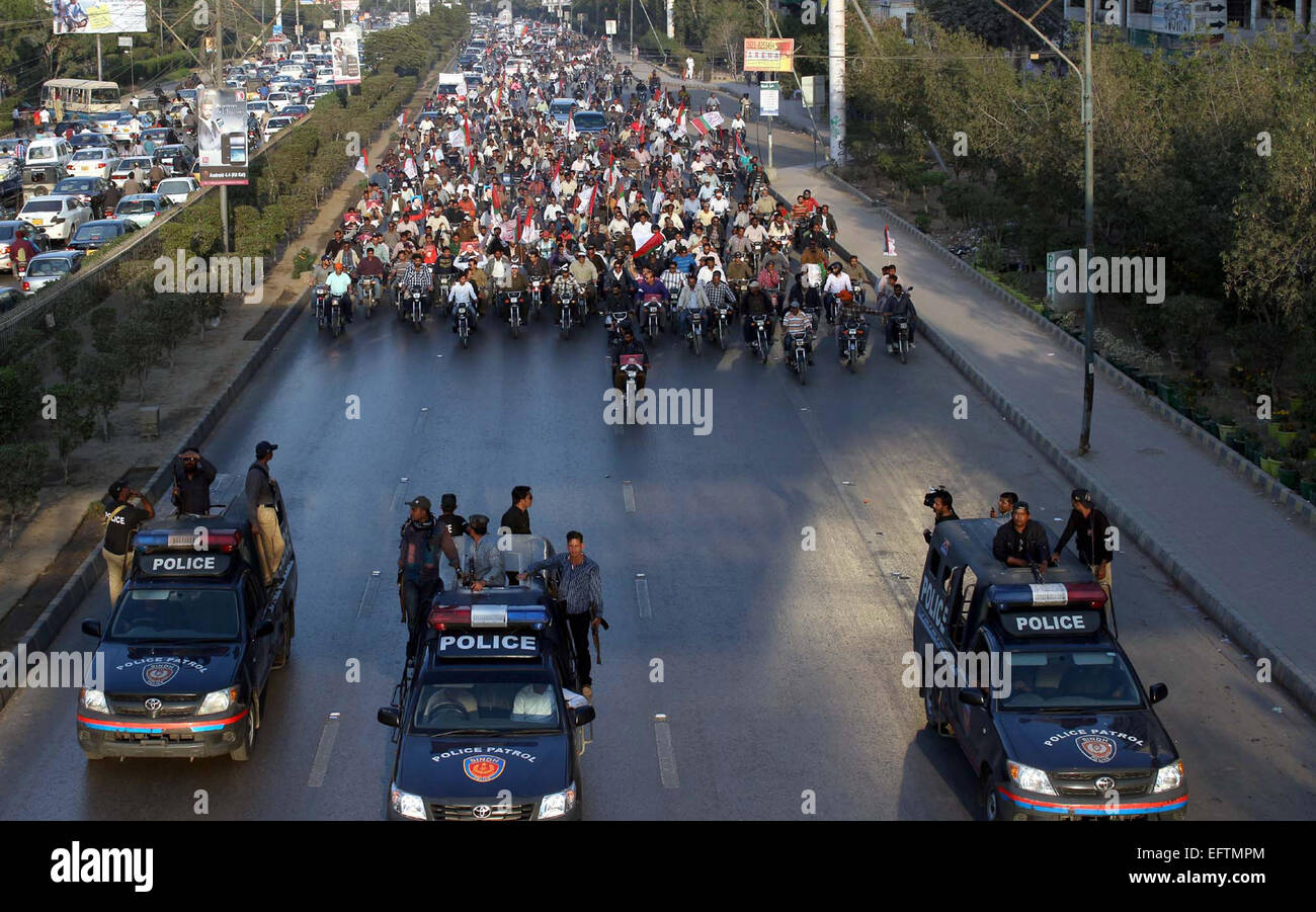 Karachi, Pakistan. 10th February, 2015. MQM rally lead by Amir Khan is ...