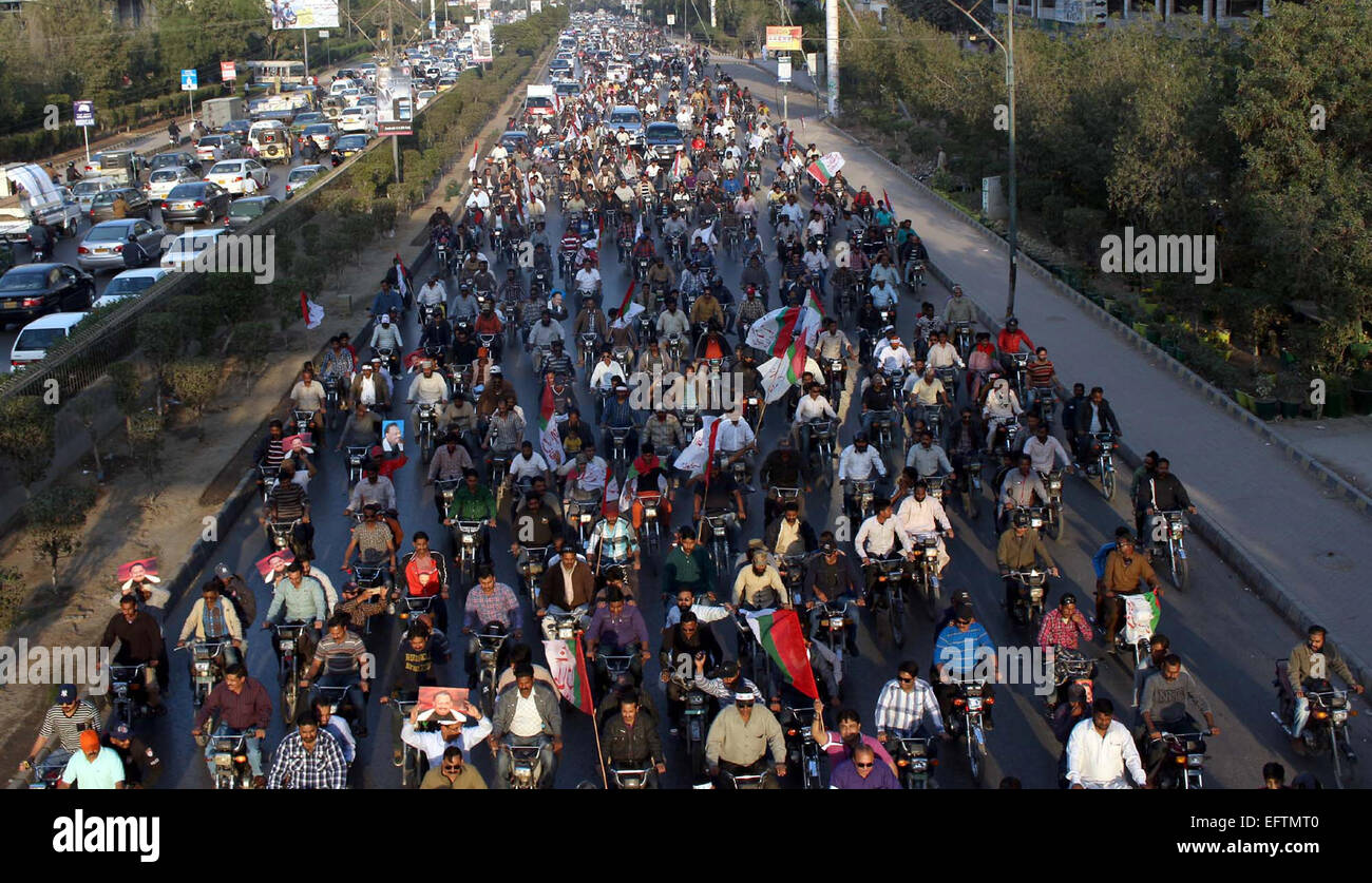 Karachi, Pakistan. 10th February, 2015. MQM rally lead by Amir Khan is ...