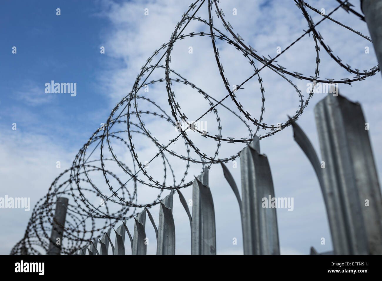 Steel razor wire perimeter fence Stock Photo - Alamy