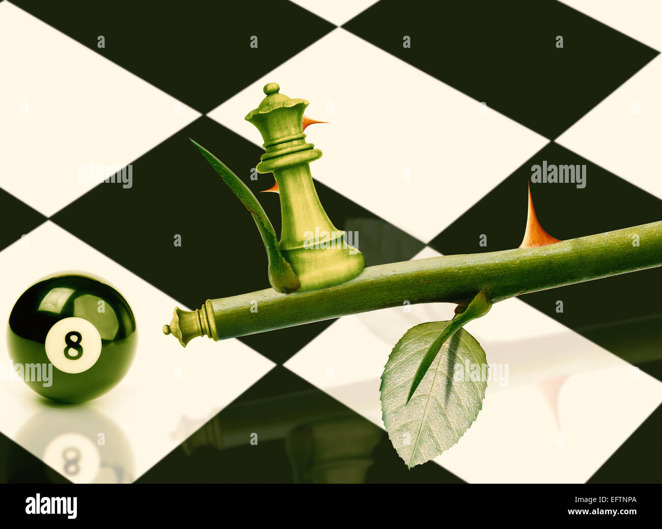 Green Minister Chess on rose stem, Power and Challenge concept Stock ...