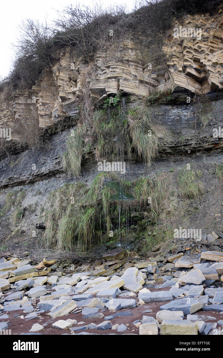 Water Flowing through Rock in the Cliff Face at Penarth beach in South ...