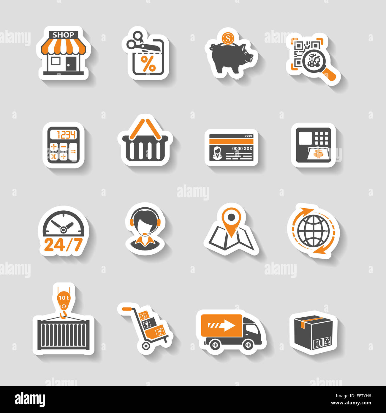 Internet Shopping, Delivery and Cargo Sticker Icon Set for e-commerce ...