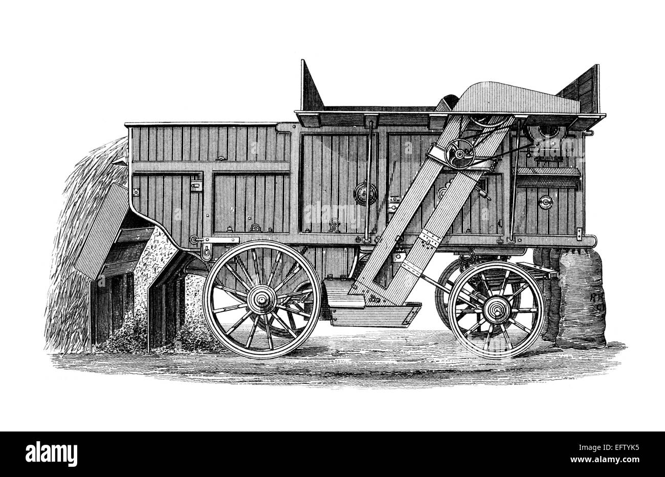 19th century engraving of a Finishing Steam Thrashing machine Stock ...