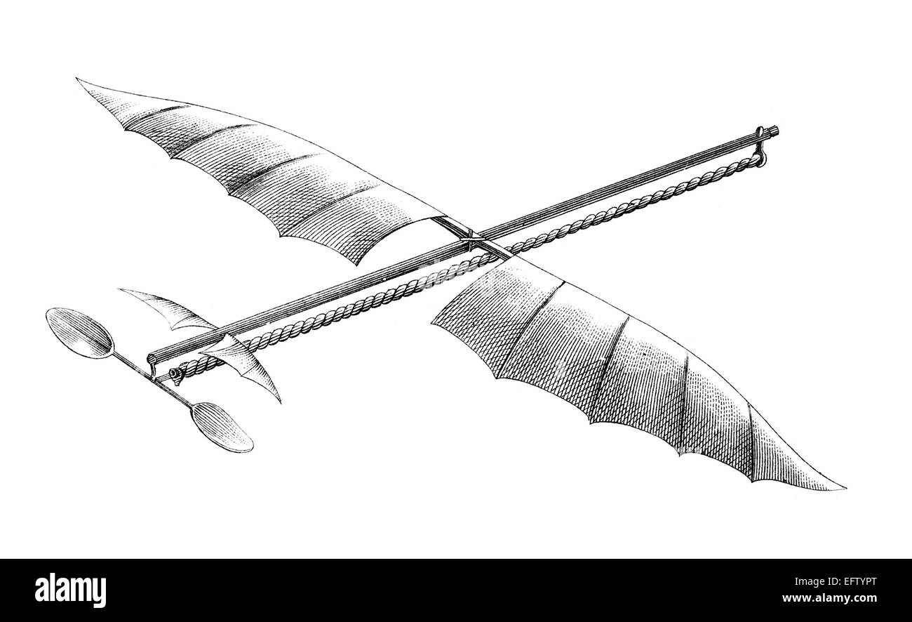 Victorian engraving of a flying invention. Digitally restored image ...