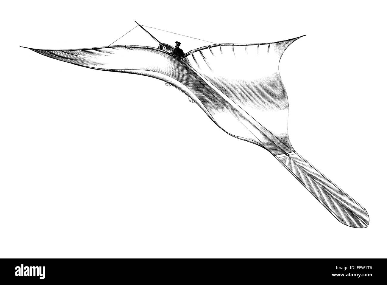 Victorian engraving of a flying invention. Digitally restored image ...