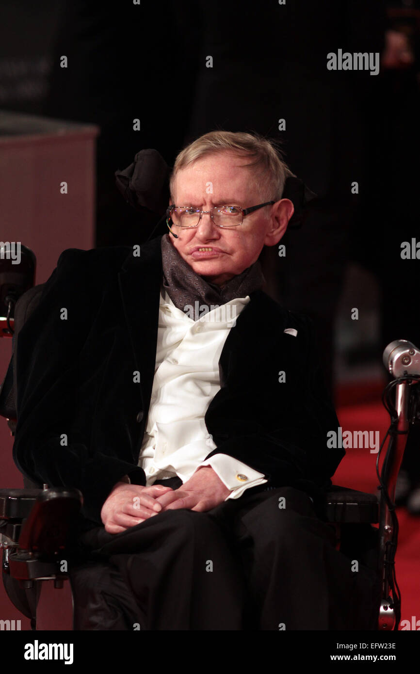 London, UK. 8th February, 2015. Professor Stephen Hawking at the BAFTA ...