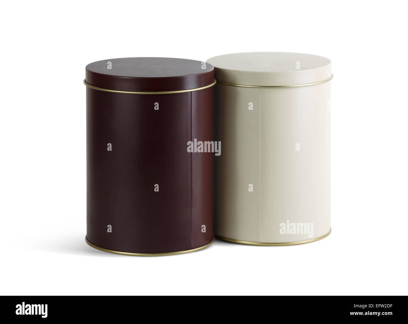 Two blank tin cans for loose products on a white background. Isolated ...