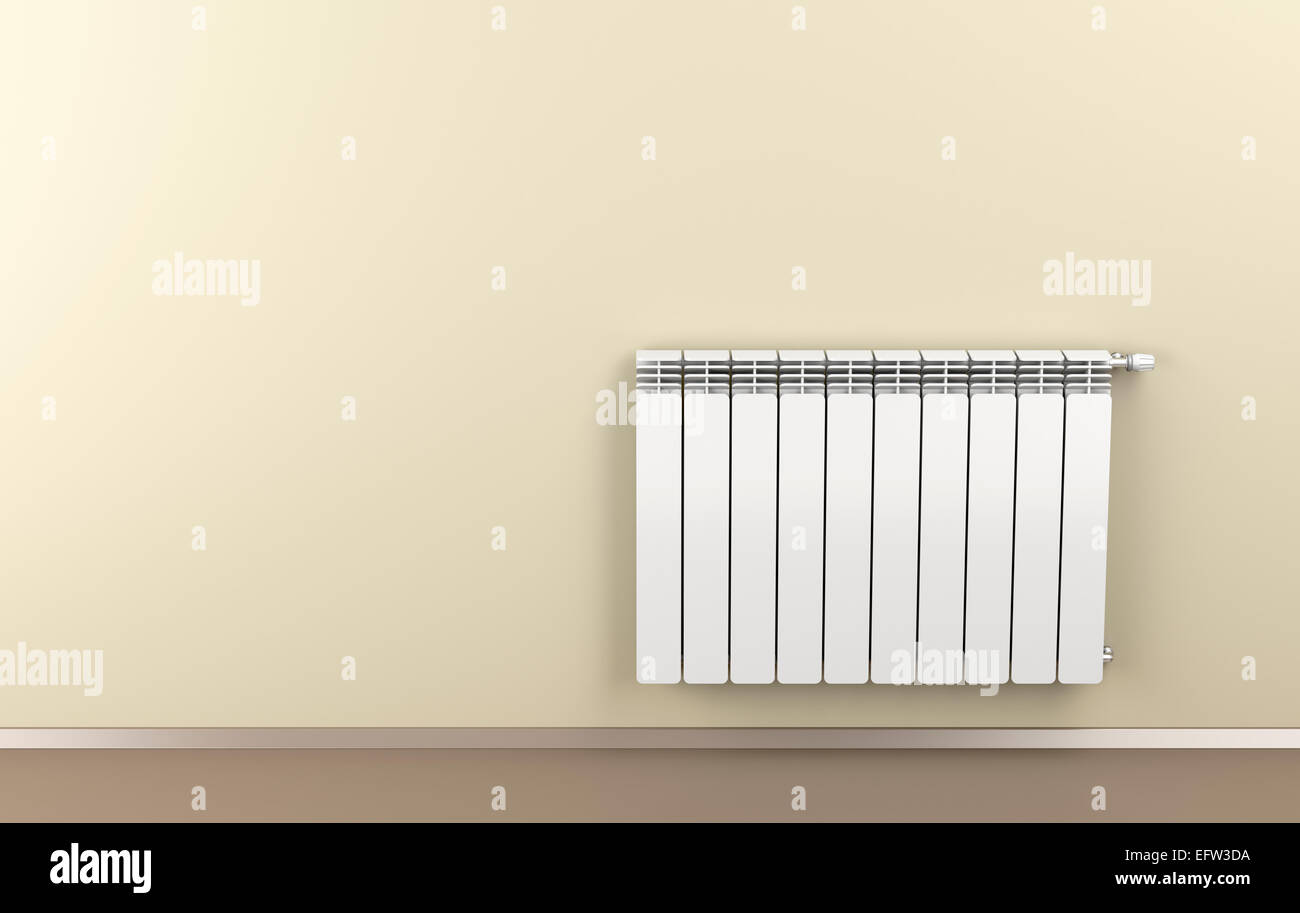 Room with warm colors and heating radiator attached on wall Stock Photo ...