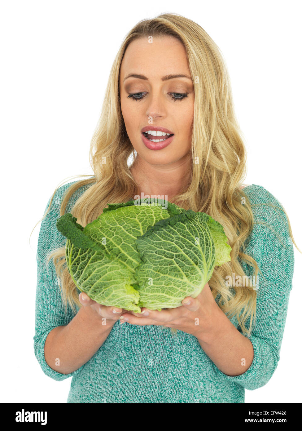Attractive Young Woman Holding a Cabbage Stock Photo - Alamy