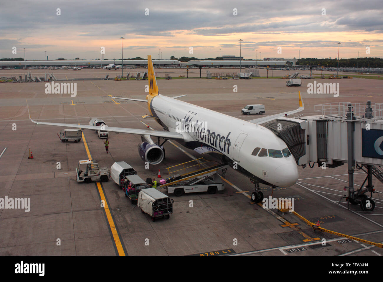 Monarch Airlines Airbus A321 loading at Manchester Airport Stock Photo ...