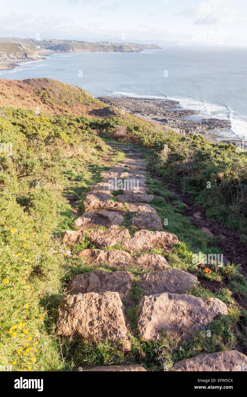 The Wales Coast Path at Pwlldu Head, where a treacherously muddy ...