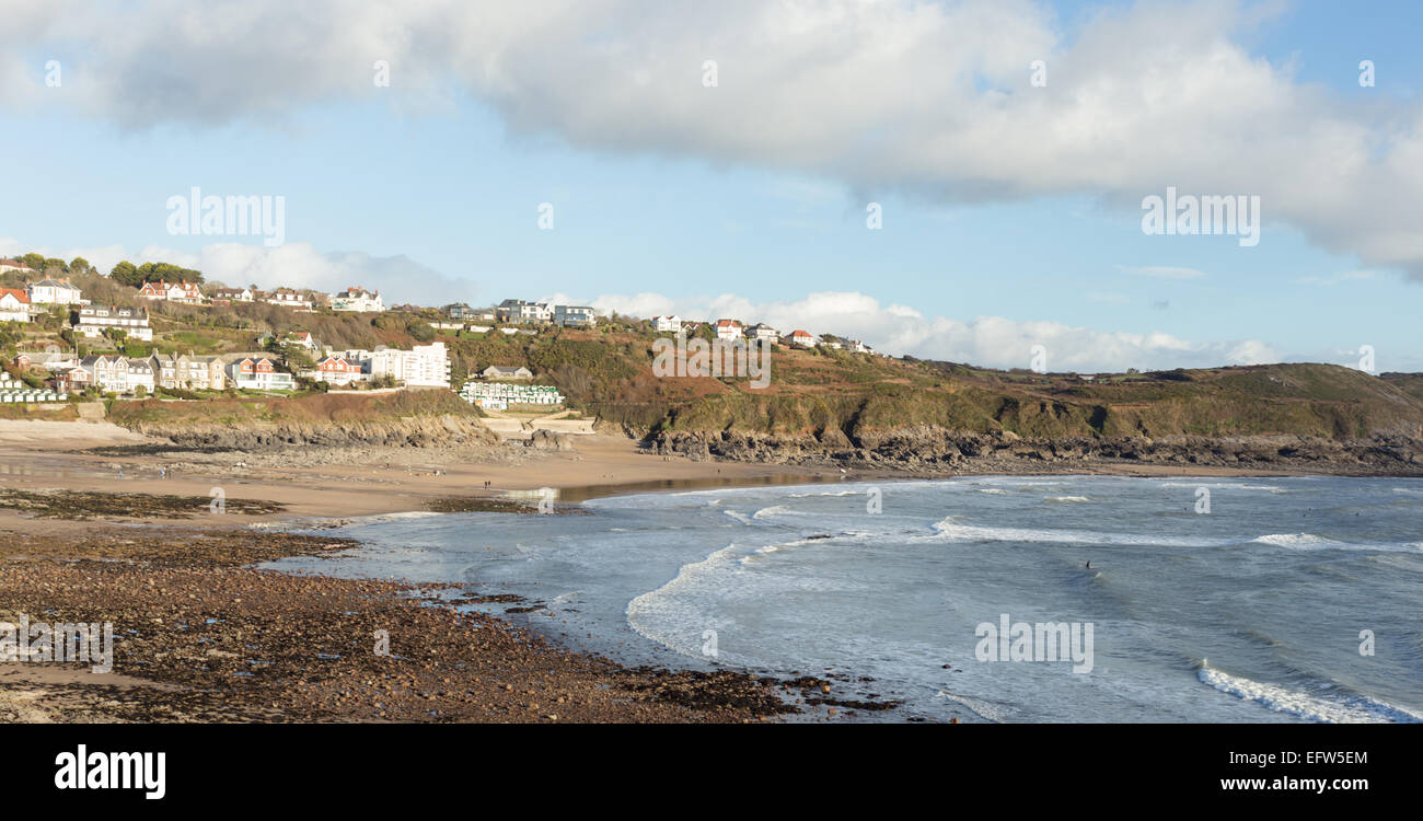 Langland Bay on the South Wales Coast Path, a popular surfing location ...