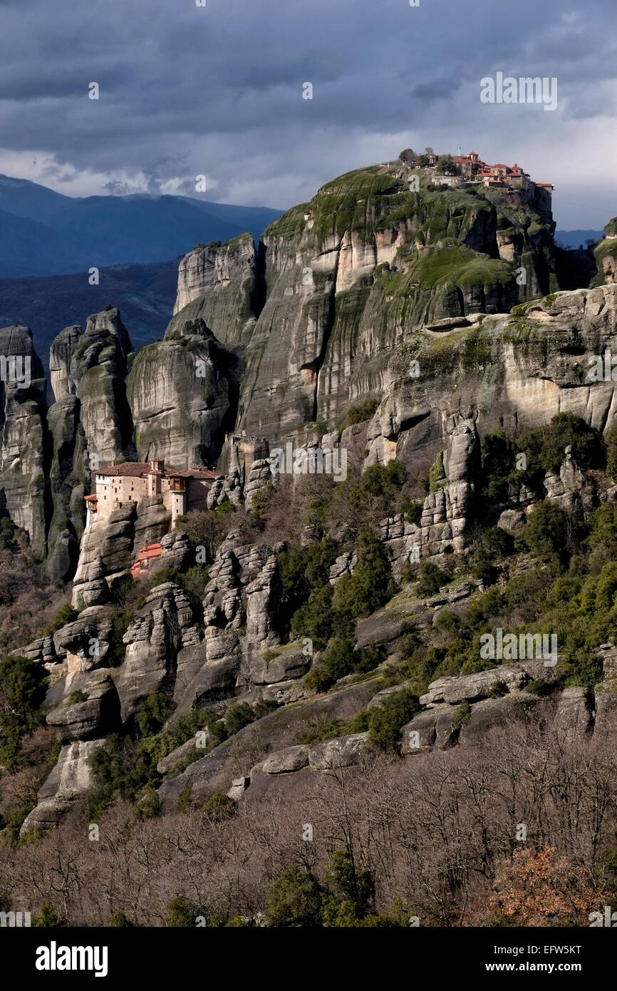 Greek Orthodox monasteries built on natural sandstone rock pillars in ...