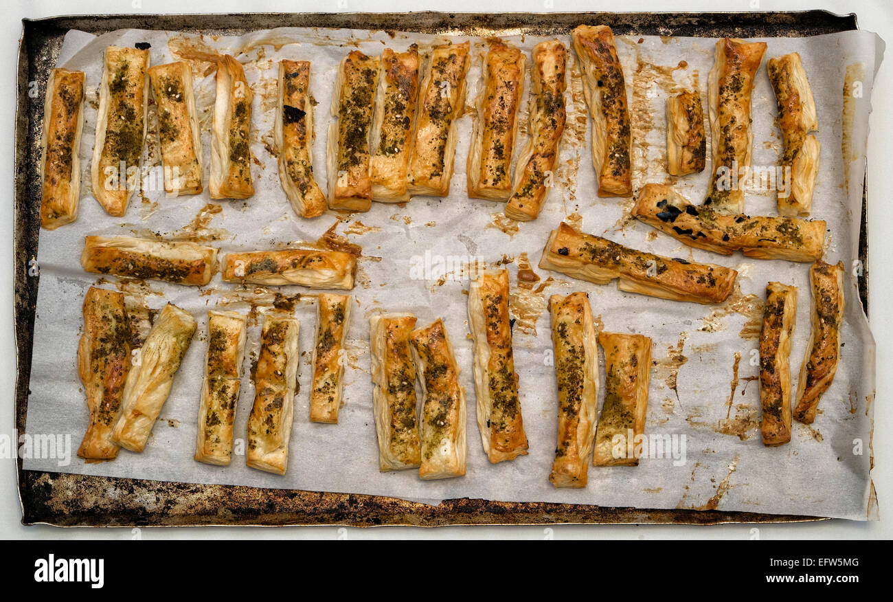 Salted puff pastry with zaatar which is a condiment made from the dried ...