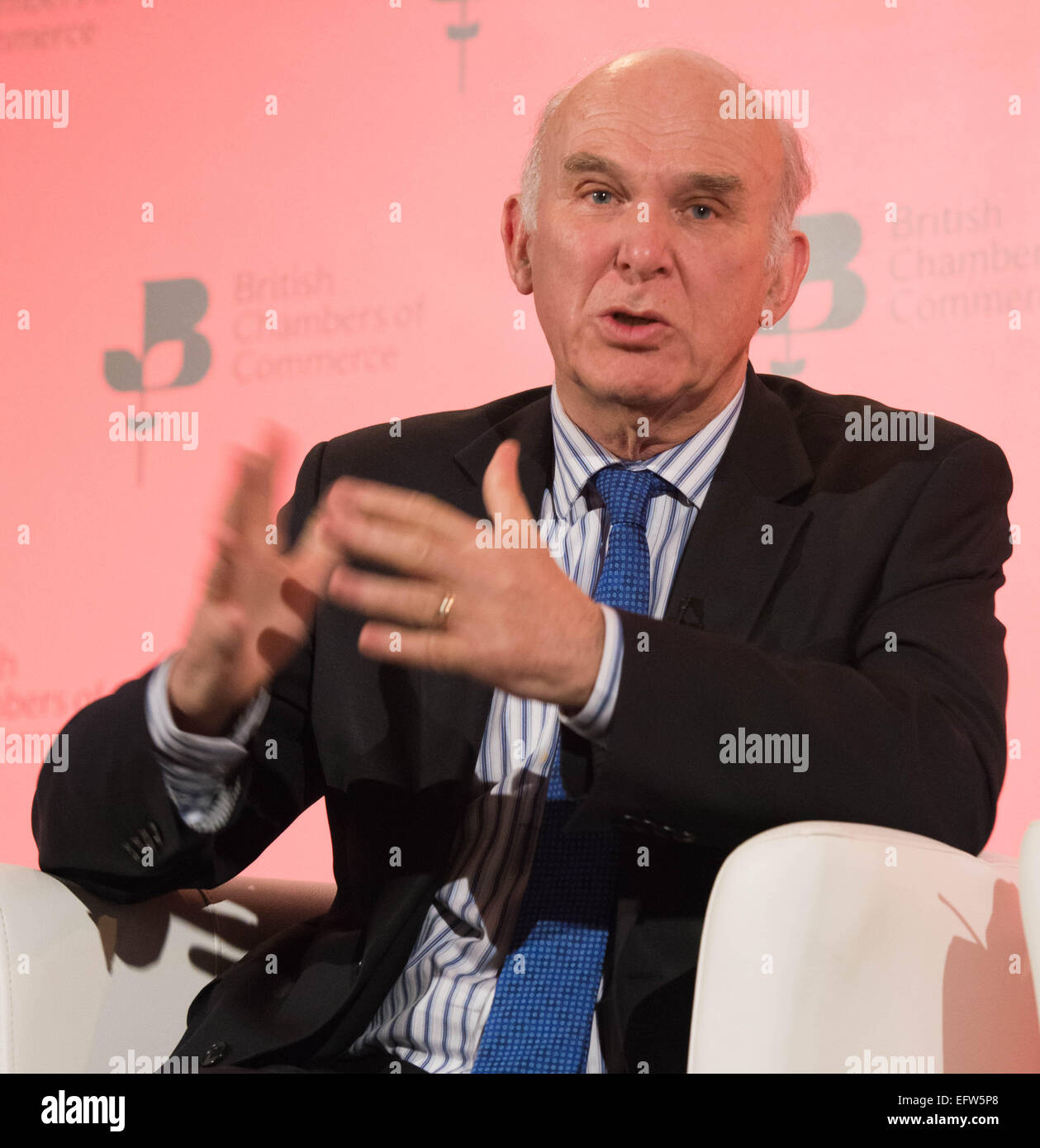 Vince Cable MP pictured speaking at the British Chambers of Commerce ...