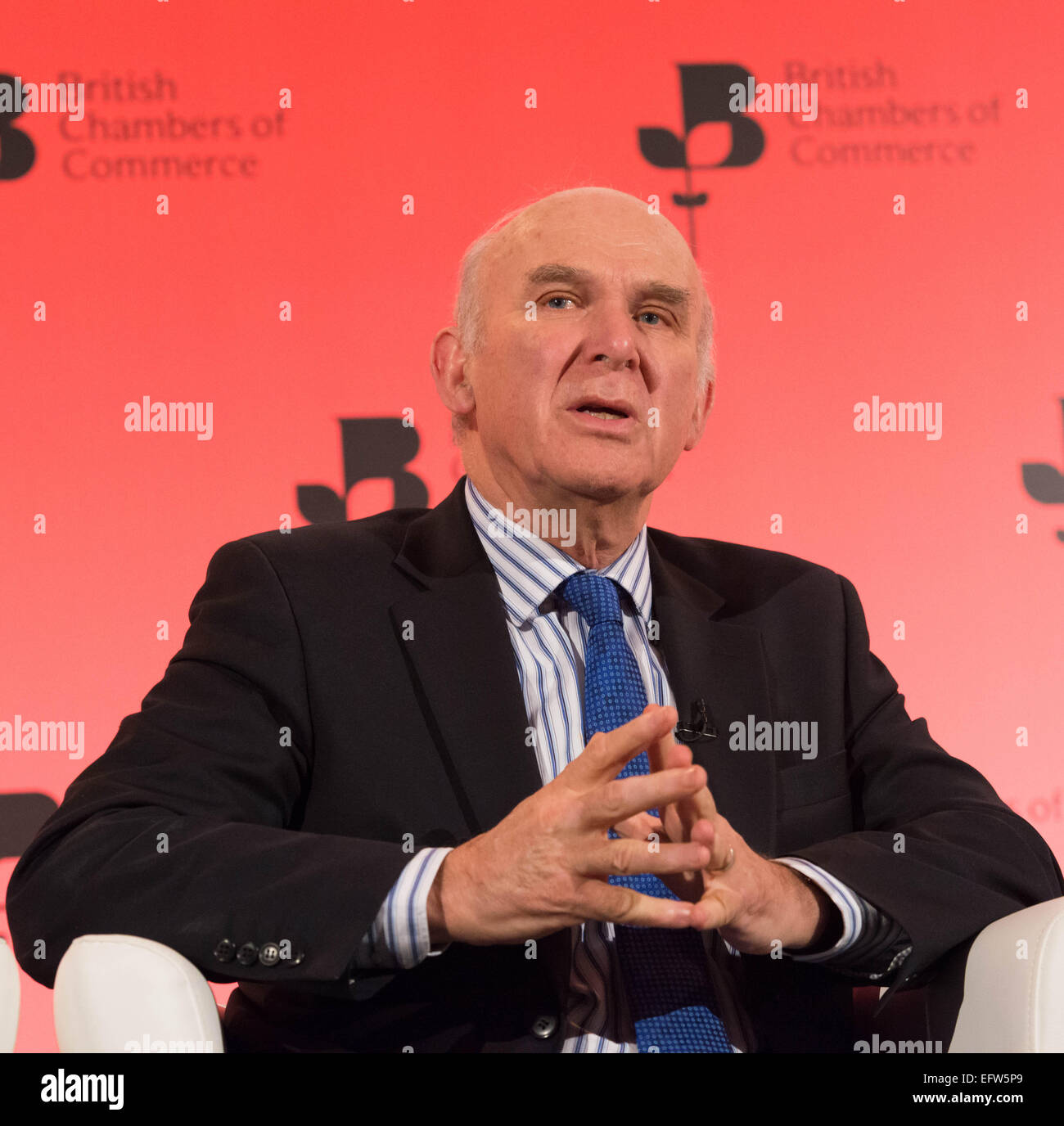 Vince Cable MP pictured speaking at the British Chambers of Commerce ...