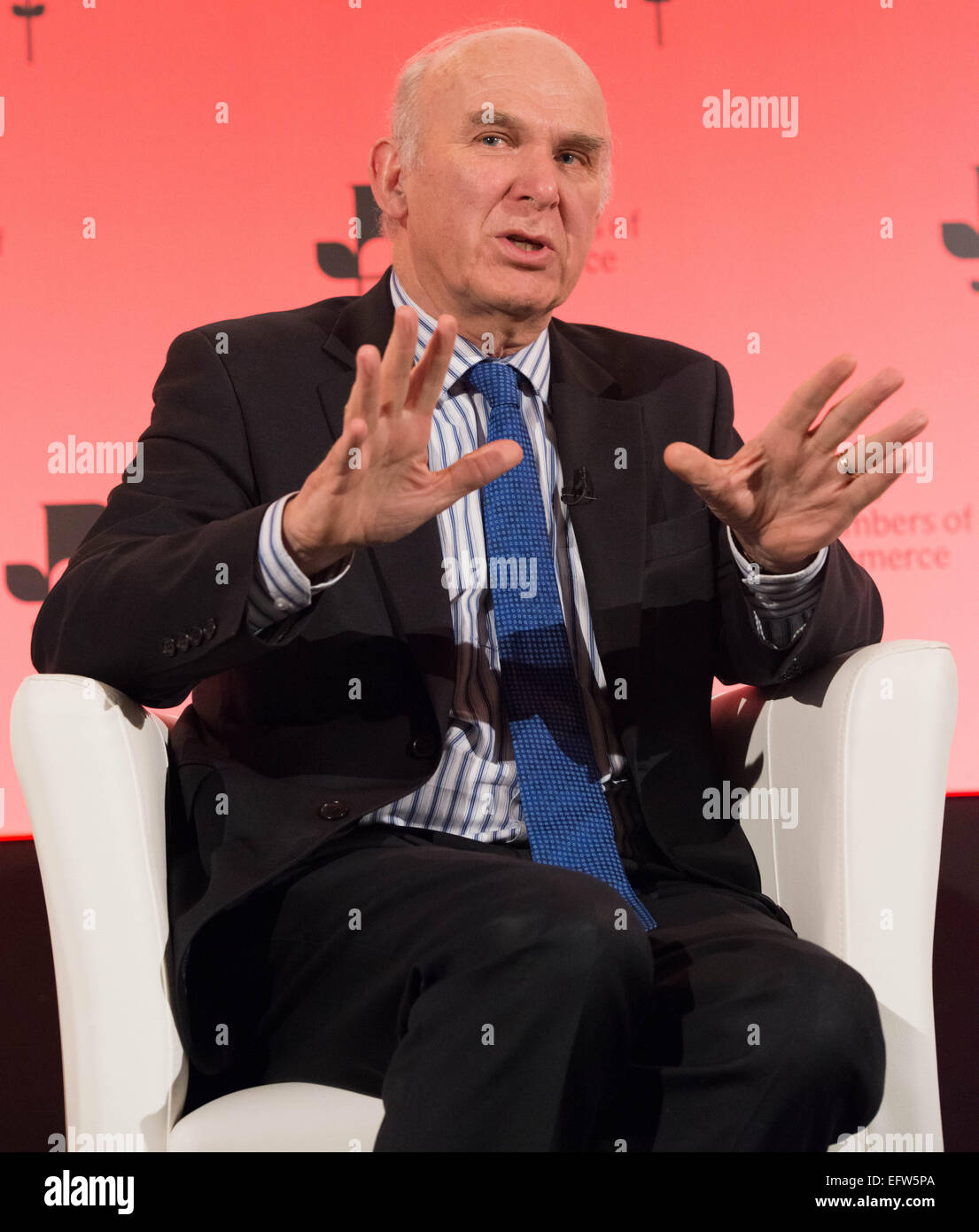 Vince Cable MP pictured speaking at the British Chambers of Commerce ...