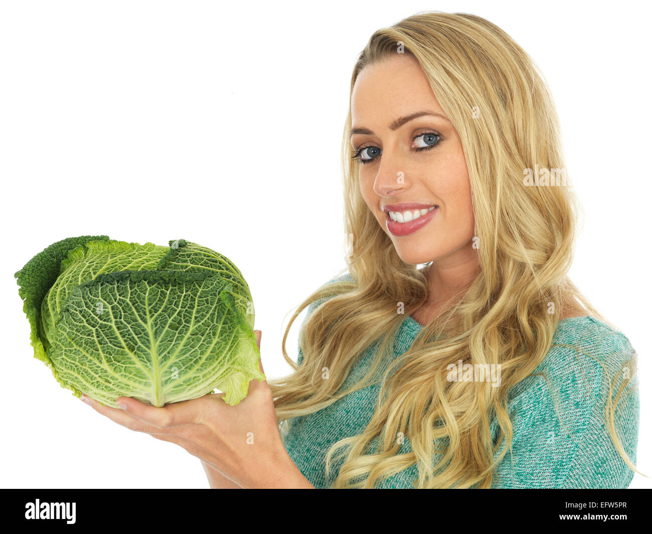 Attractive Young Woman Holding a Cabbage Stock Photo - Alamy