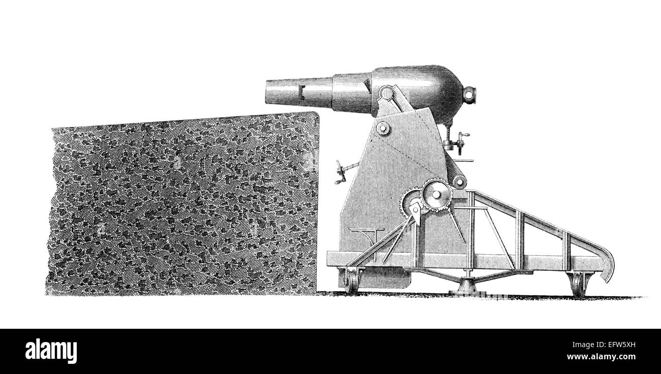 Victorian engraving of an artillery cannon. Digitally restored image ...