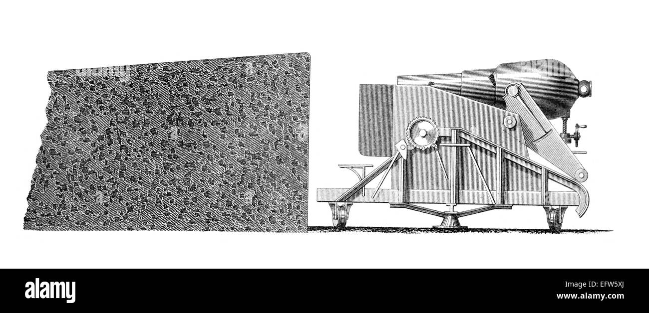 Victorian engraving of an artillery cannon. Digitally restored image ...