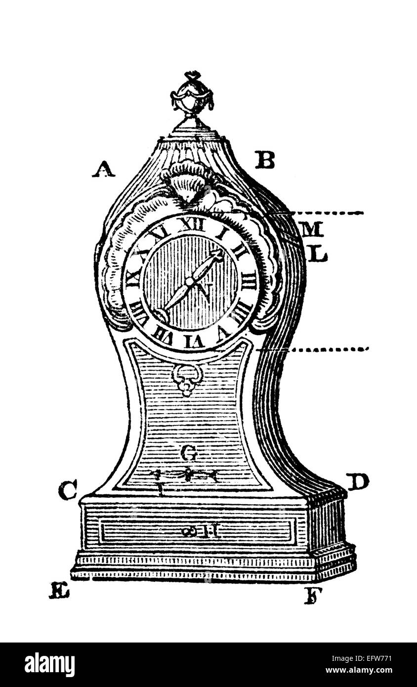 Antique clock drawing engraving hi-res stock photography and images - Alamy